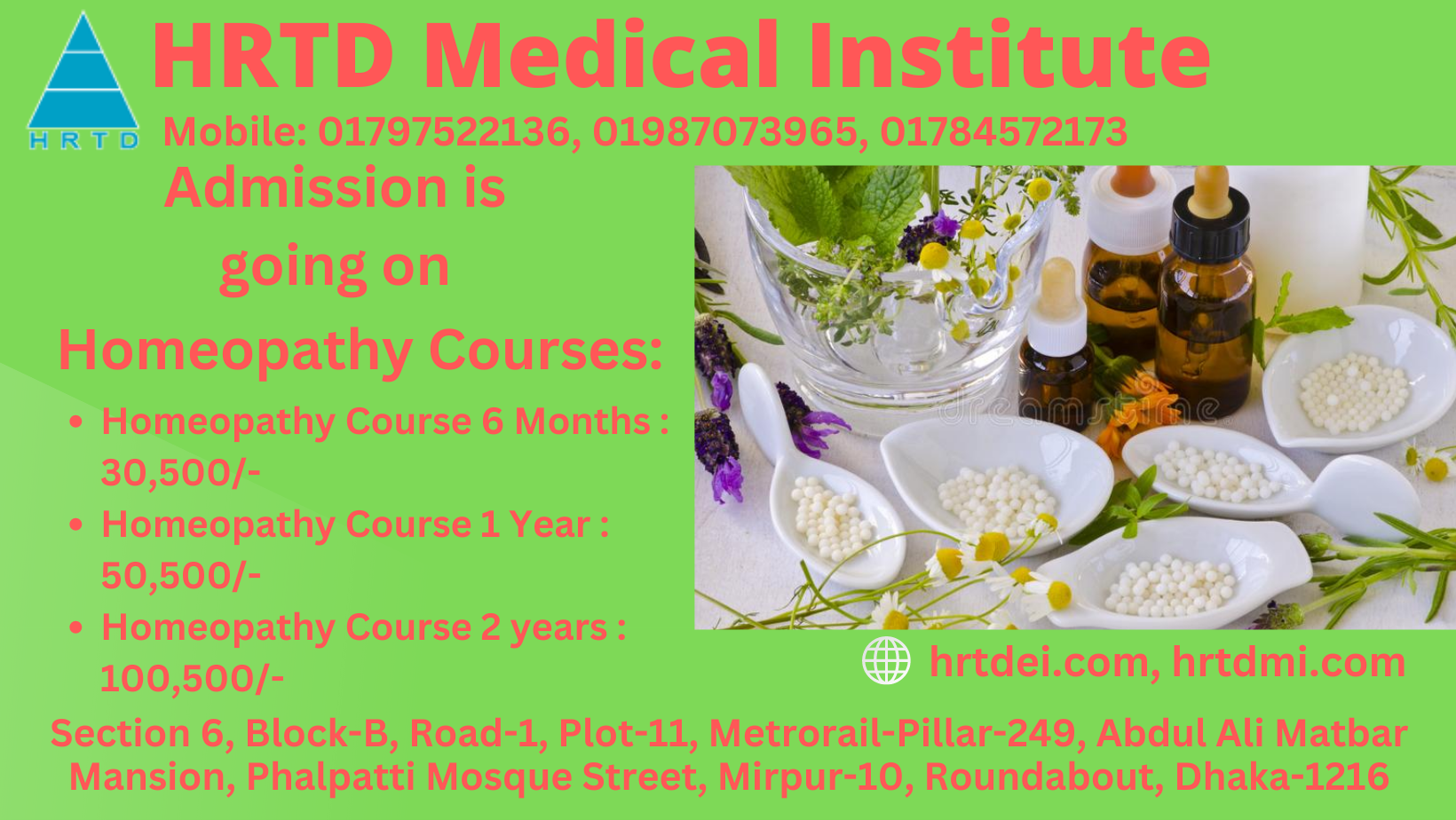Homeopathy Courses In Dhaka. Mobile No. 01987-073965.